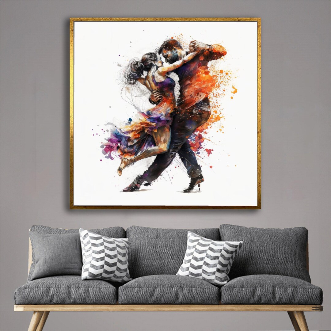 Passionate Tango Dance Couple Canvas, Abstract Movement Wall Art ...
