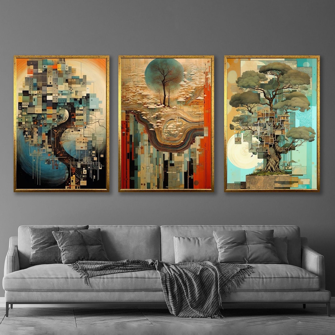 Modern Botanical Abstraction Wall Art Print on Canvas Framed Home Decor ...