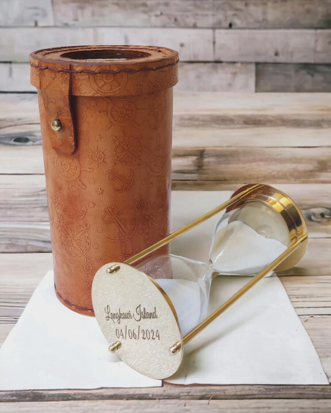 Personalized Nautical Brass Sand Timer Hourglass With Leather Case ...