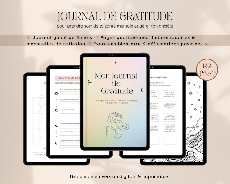 Journal de gratitude, Journal de santé mentale, Gestion de l'anxiété ...