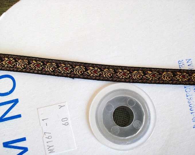 Black Red and Metallic Gold Brocade Ribbon 3/8" Wide. - Etsy
