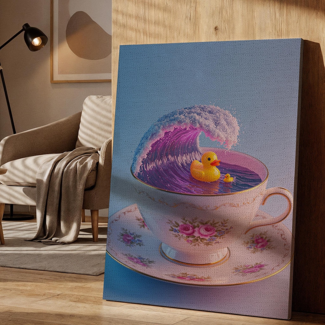 Surreal Teacup Ocean Canvas Wall Art, Whimsical Tea Cup Wave ...