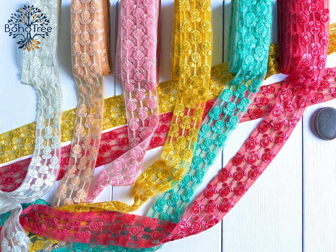 Embroidered Floral Net Fabric Sari Trim - Indian Sari Border - Etsy