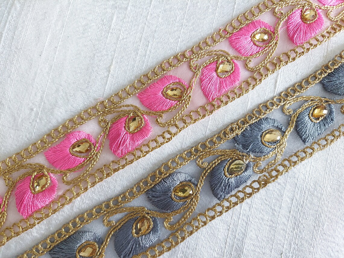 Embroidered Indian Trim by the Yard Indian Fabric Trim Sari Border ...