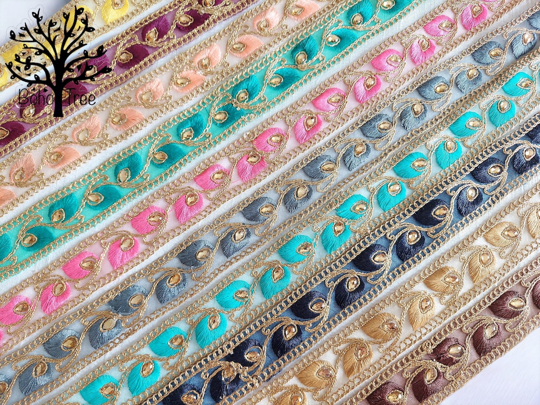 Embroidered Indian Trim by the Yard Indian Fabric Trim Sari Border ...