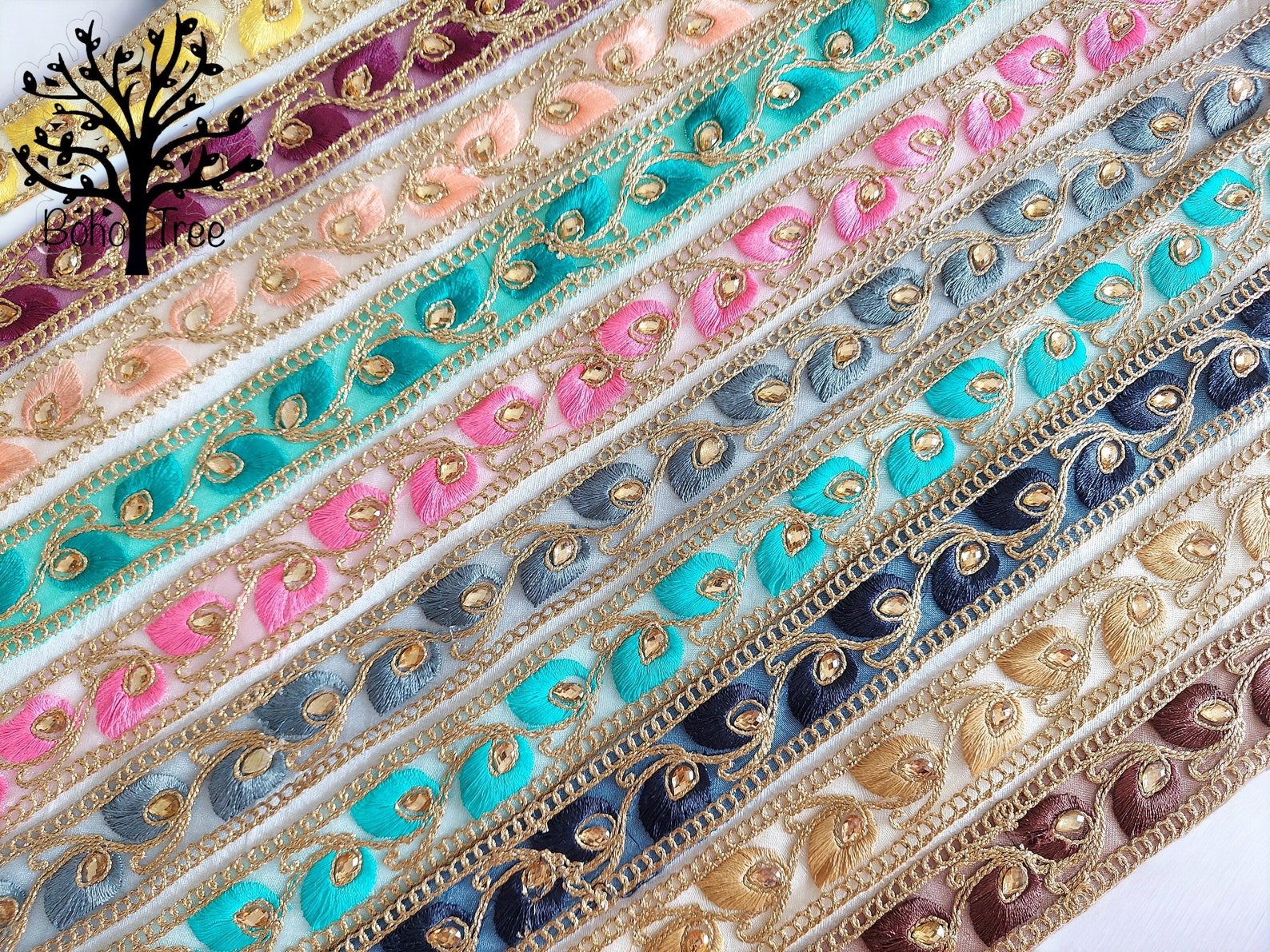 Embroidered Indian Trim by the Yard Indian Fabric Trim Sari Border ...