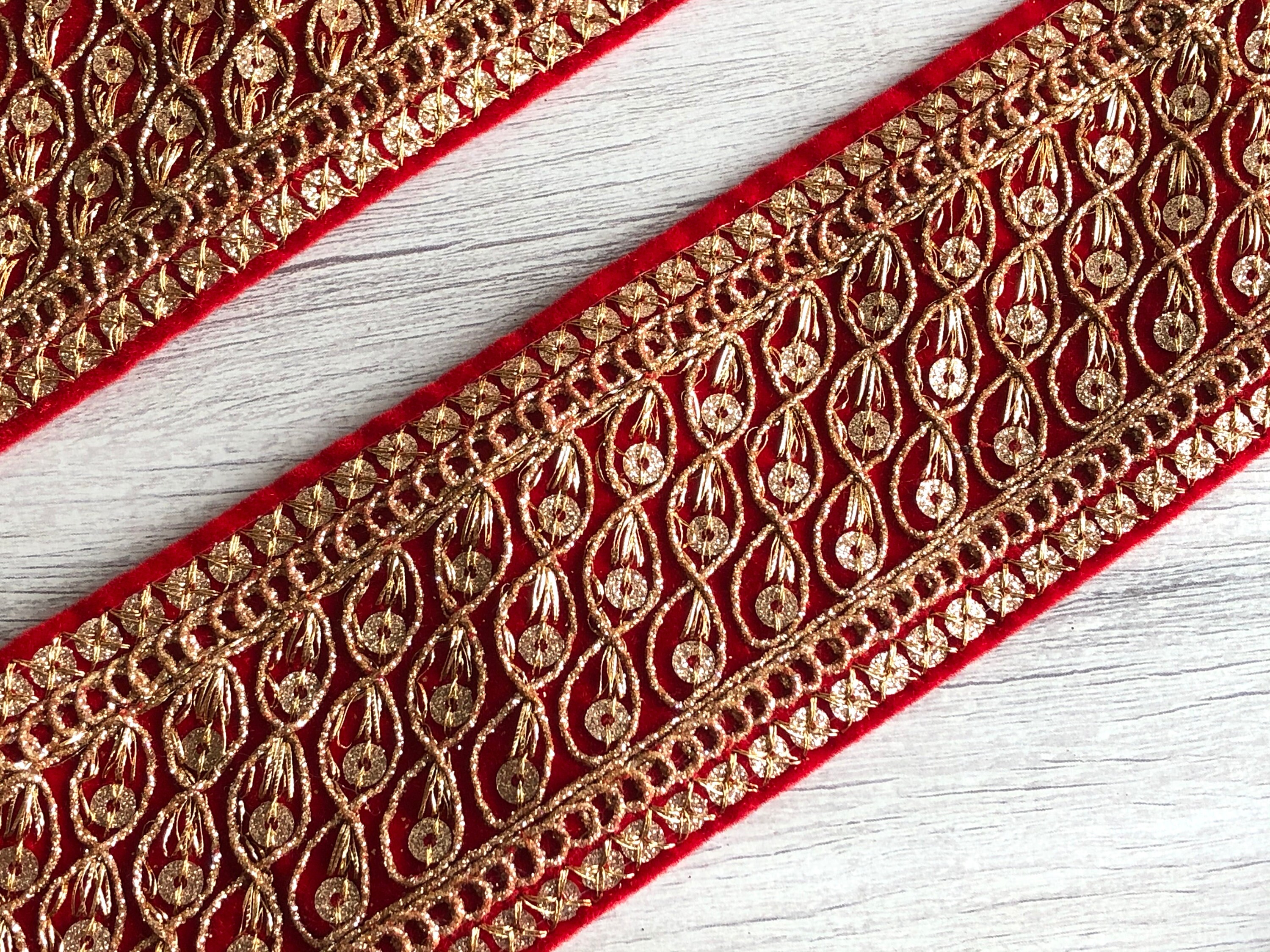 Red Velvet Fabric Saree Border Indian Lace Trim by the Yard | Etsy
