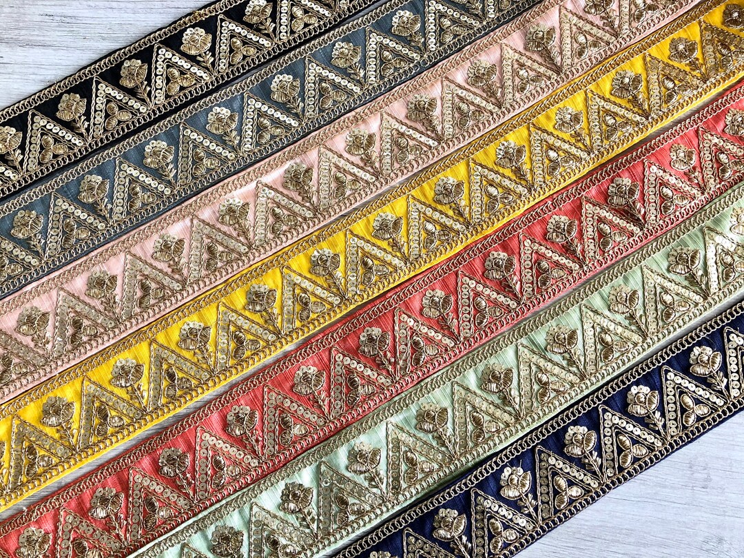 Embroidered Indian Trim by the Yard Indian Fabric Trim Sari Border ...