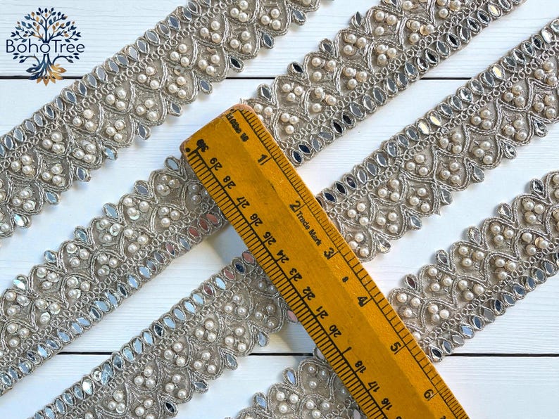 Beaded Net Fabric Trim With Real Mirrors-multi Colour Embroidered Sari ...
