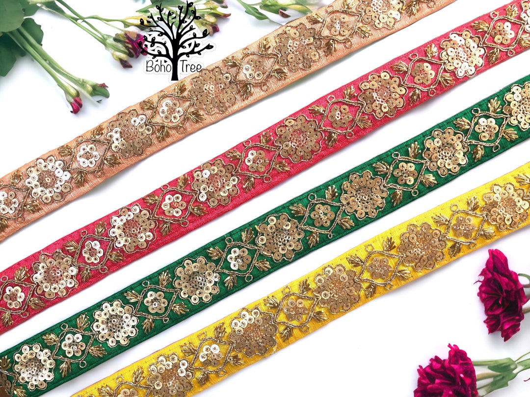1 Yards Embroidered Trim-indian Sari Fabric Trim-saree Border Boho ...