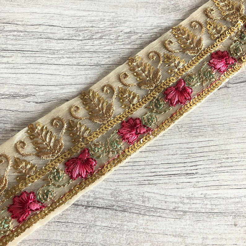 Embroidered Indian Trim, Floral Sari Border, Costume Ribbon - Etsy