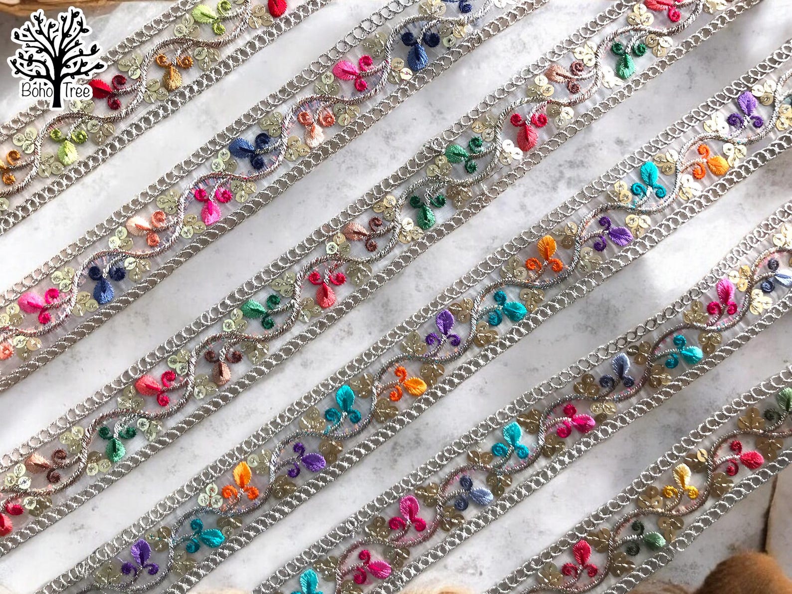 Organza Fabric Trim, Multi Colour Embroidered Saree Border for Boho ...