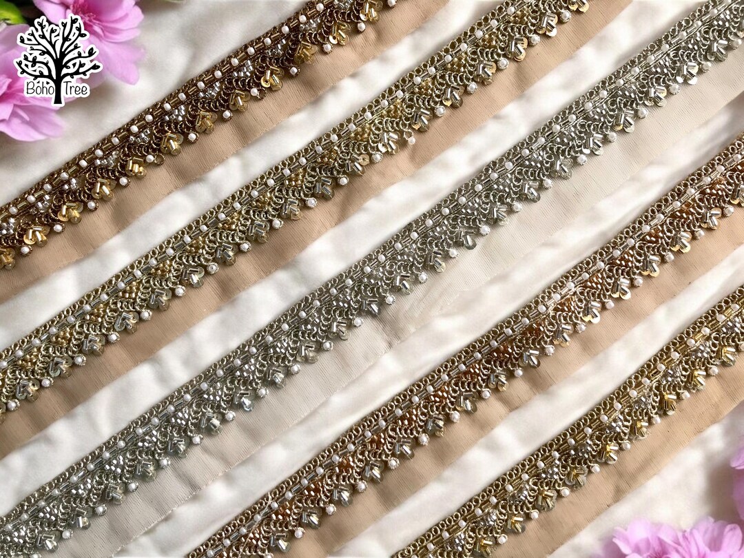 Beaded Indian Lace Trim by the Yard, Holiday Decorations Ribbon Sari ...