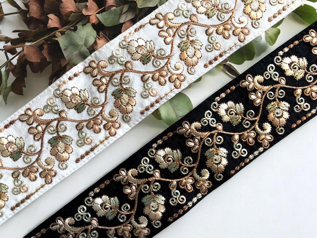 Embroidered Indian Trim by the Yard-indian Embroidered Fabric Trim-sari ...
