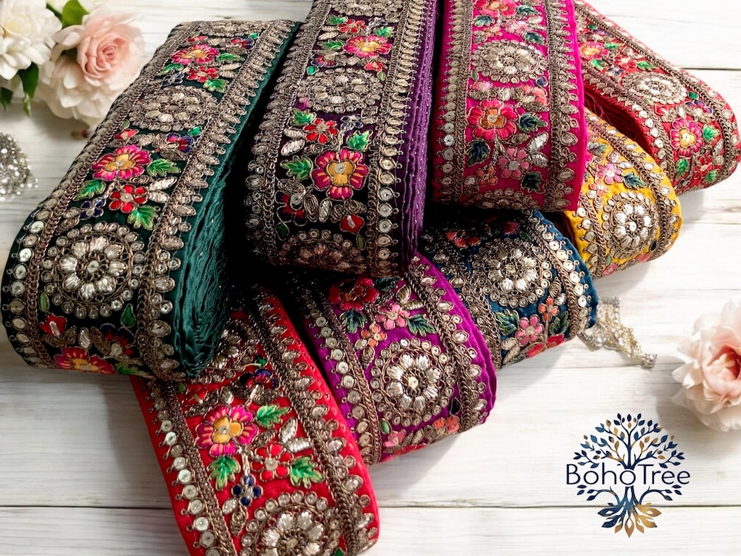 Sari Fabric Trim-2.5 Inch Multi Colour Embroidered Saree Border Trim ...