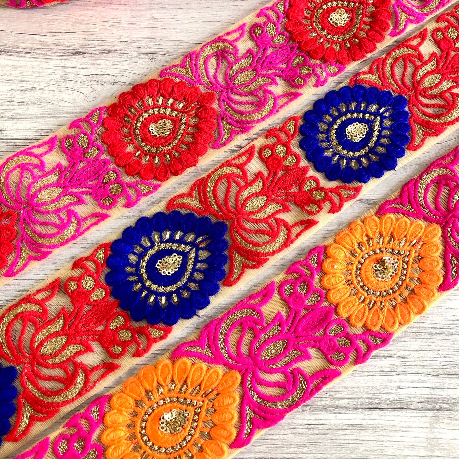 Beige Net Fabric Ribbon-multi Colored Embroidered Trim-sari - Etsy