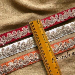 Fabric Embroidered Trim-silk Sari Border Lace-paisley Vine Design-red ...