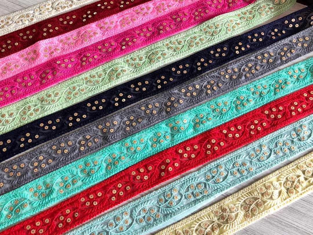 Floral Net Fabric Trim-multi Colour Embroidered Sari Border-silk Sari ...