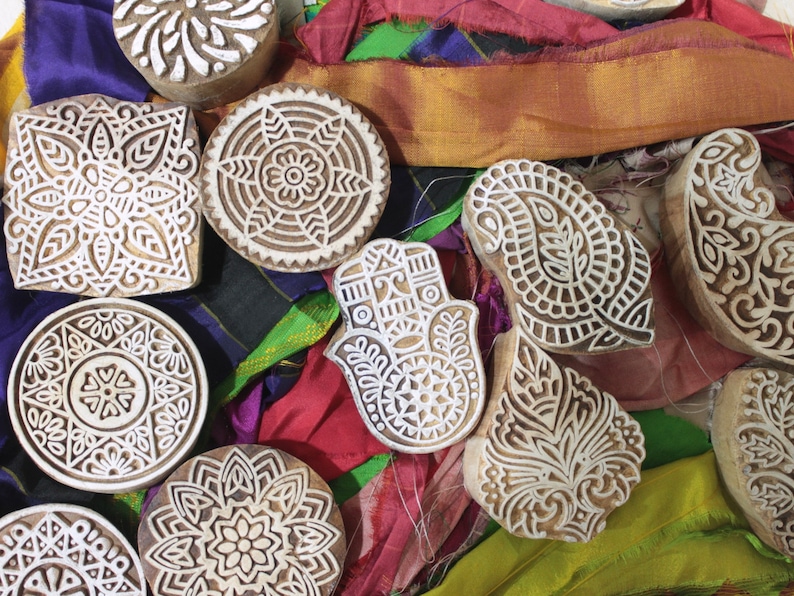Flower Theme-set of 3- Block Print Wooden Stamps-hand Carved Wooden ...