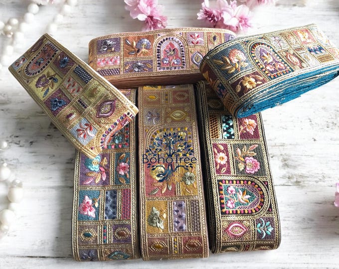 Embroidered Sari Fabric Trim, Floral Indian Silk Border, Quilt ...