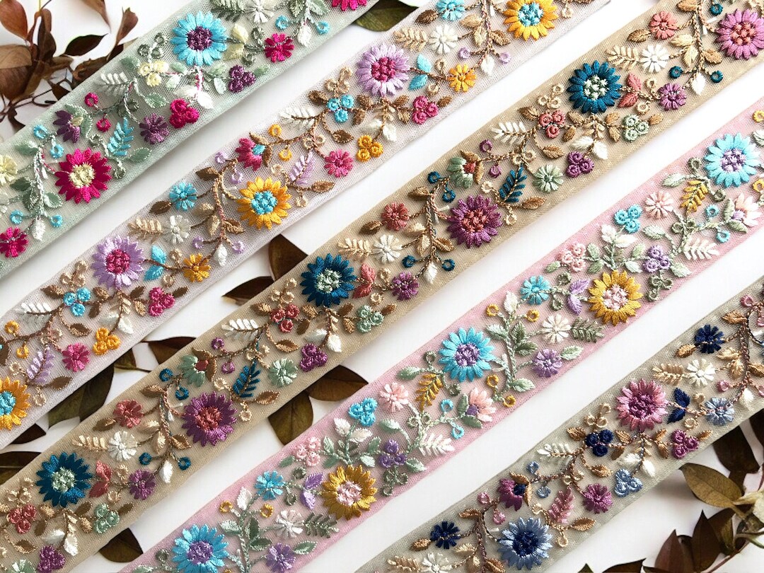 Floral Sari Fabric Trim-multi Colour Embroidered Sari Border-silk Sari ...