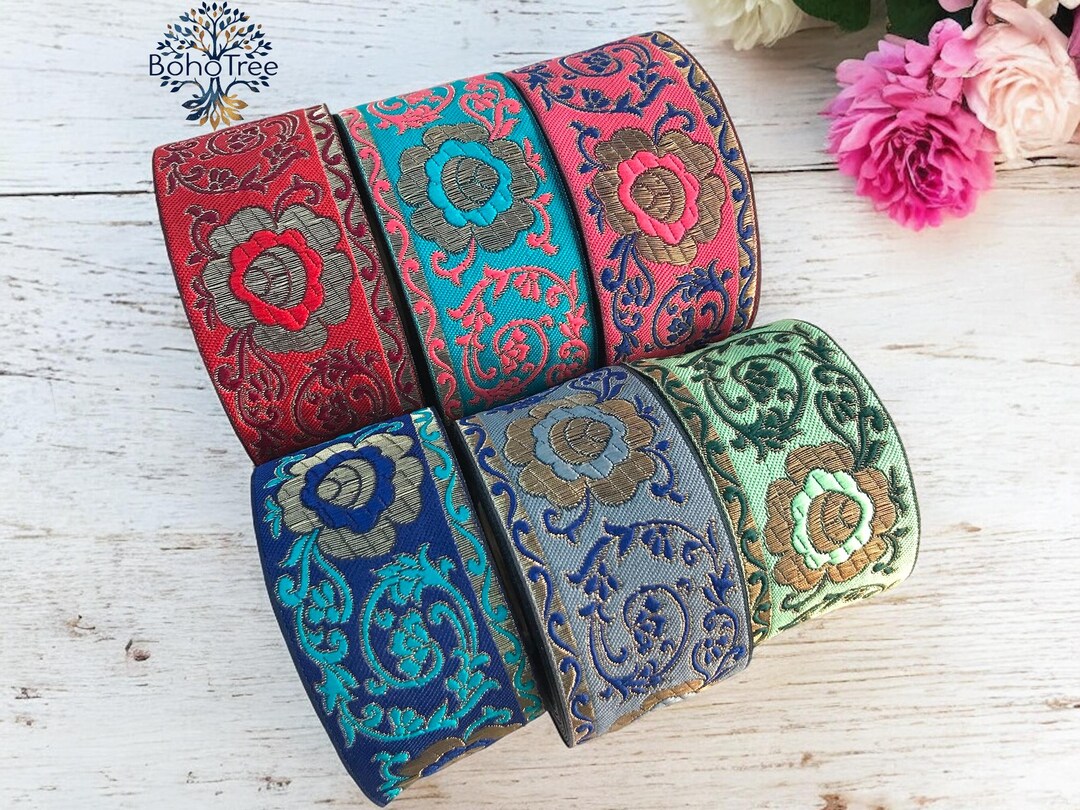 Indian Brocade Floral Woven Jacquard Fabric Trim Sari Border Prefect ...