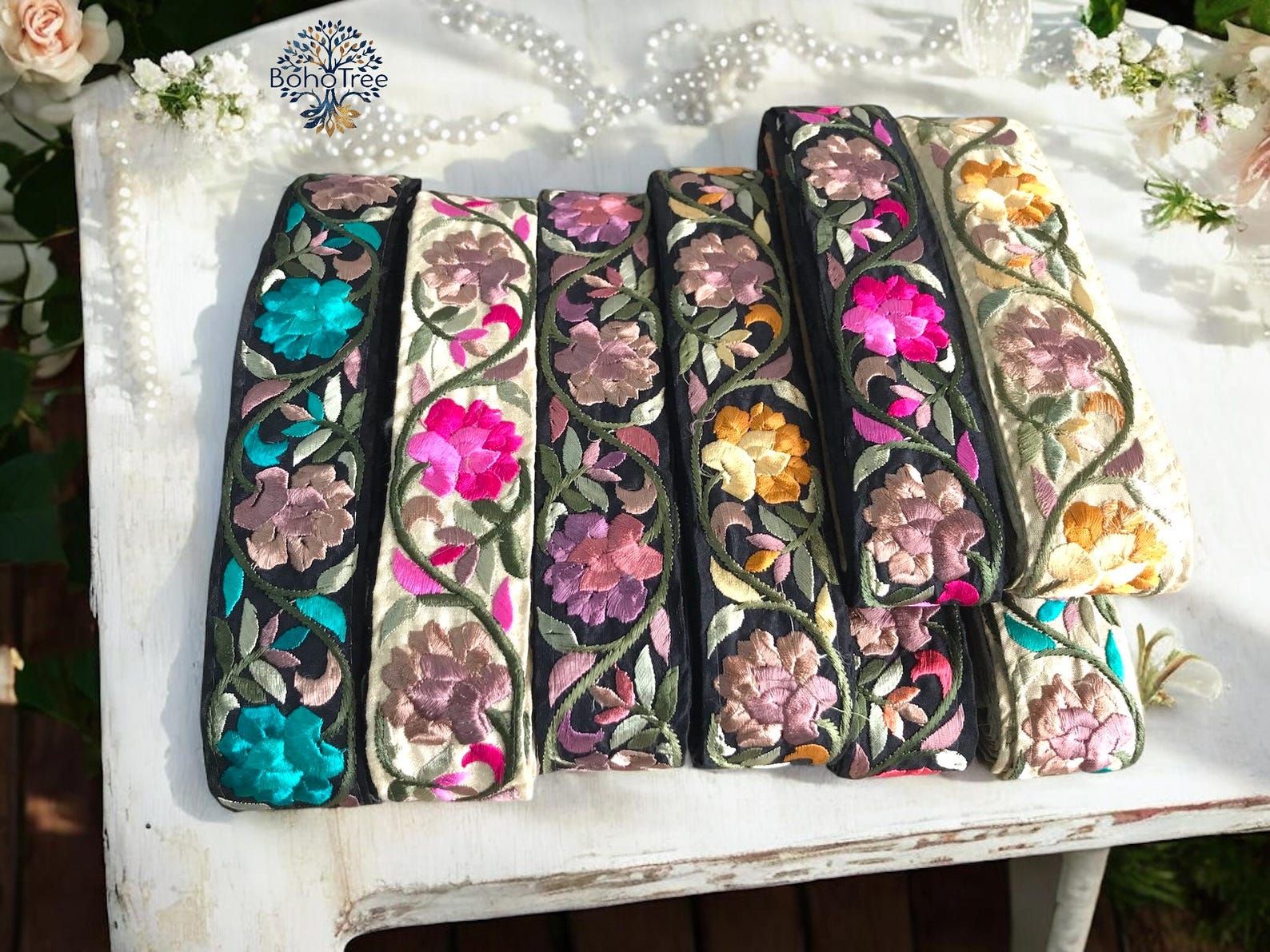 Floral Embroidered Sari Trim, Multi-color Silk Fabric Border - Etsy