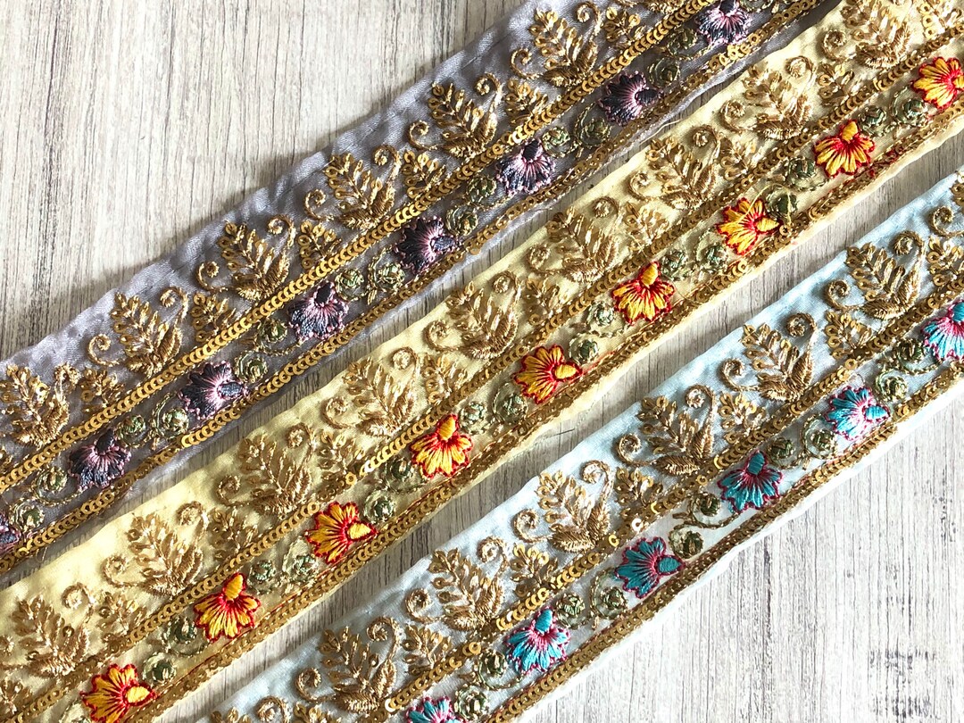 Embroidered Indian Trim, Floral Sari Border, Costume Ribbon - Etsy