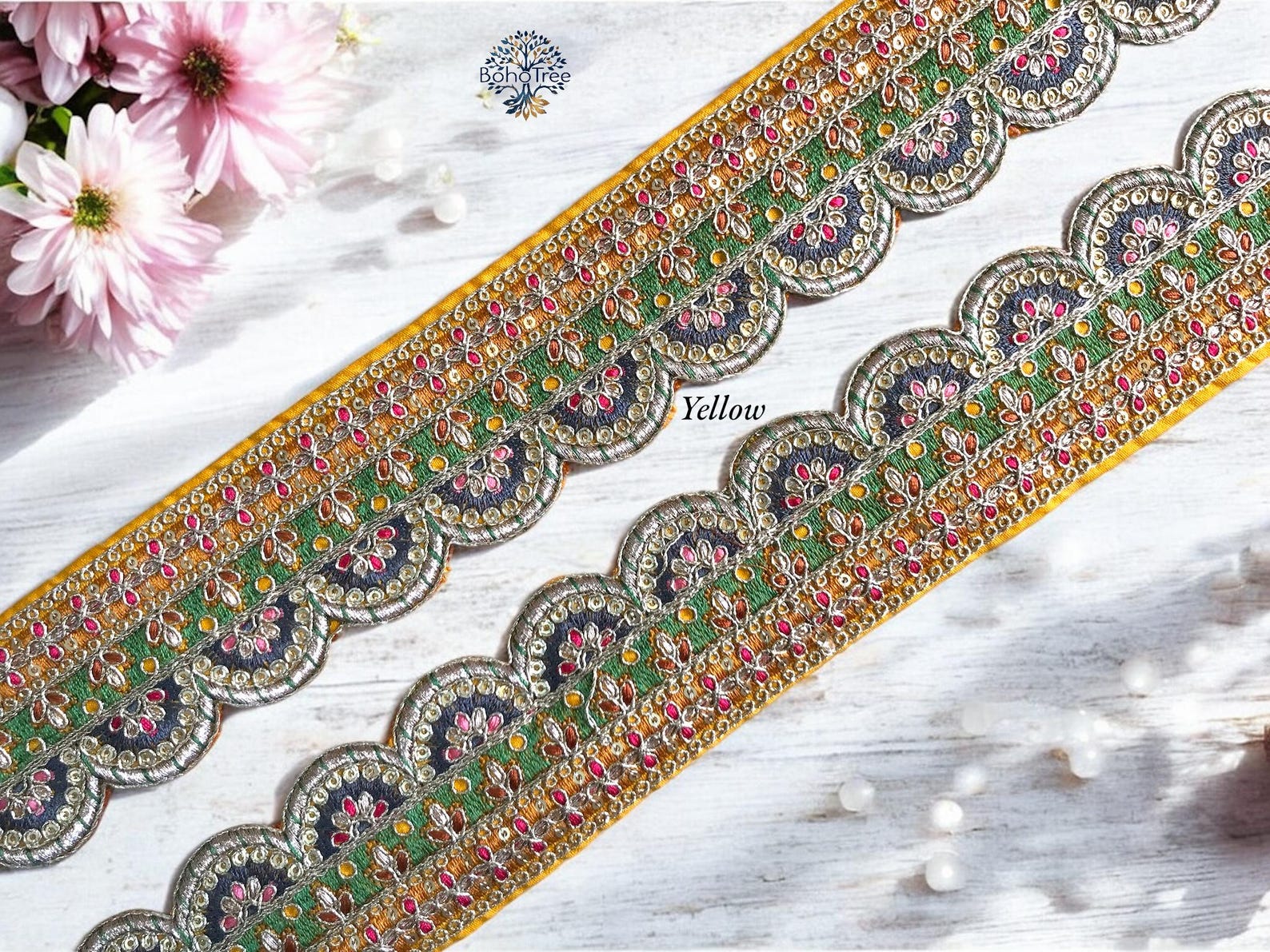 Bohemian Multi Colored Embroidered Trim- Embroidered Silk Sari Border ...
