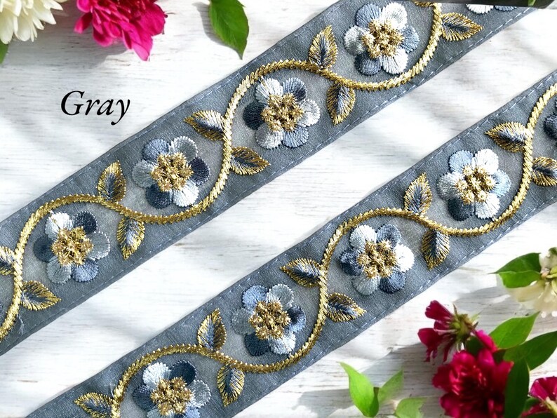 Embroidered Organza Trim by the Yard-1.3 Inch Indian Fabric Trim-sari ...