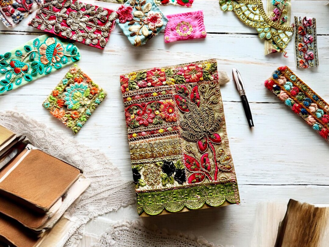 Boho Handmade Journal Cover: Upcycled Sari Trims and Textile Art for an ...