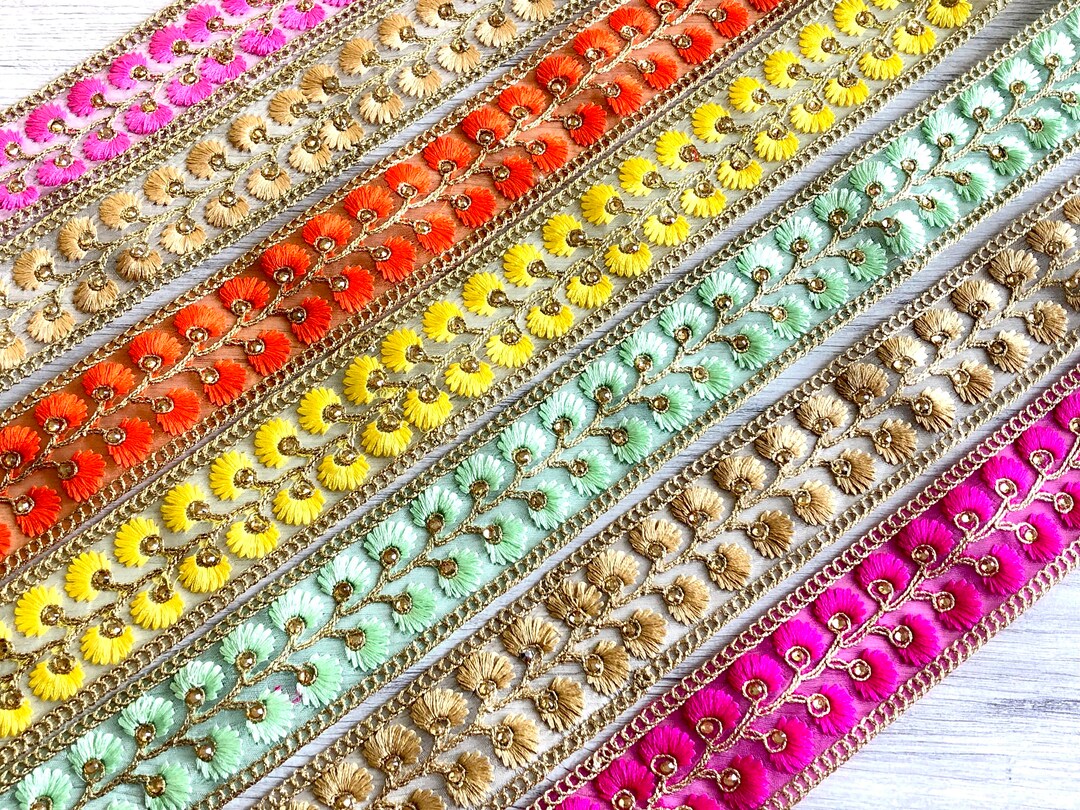 Saree Border Indian Lace Trim by the Yard, Embroidered Trim Sari Fabric ...