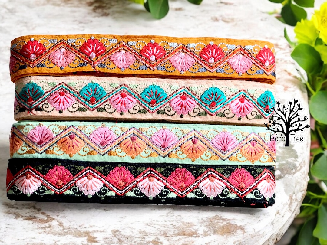 Embroidered Indian Trim -embroidered Lace-silk Embroidered Trim- Sari ...