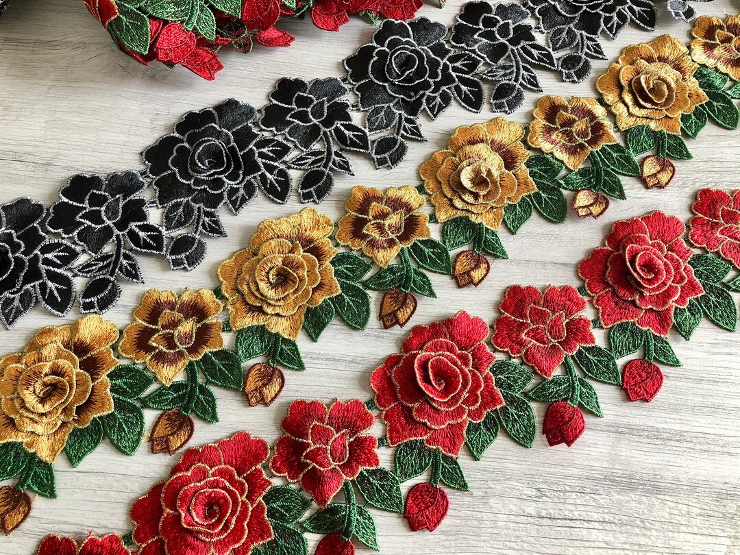 Floral Fabric Trim-multi Colour Embroidered Cut-work Lace-silk Sari ...