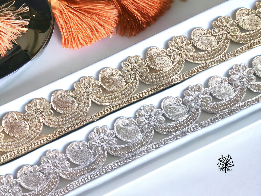 Saree Border Indian Lace Trim by the Yard, Stone Studded Embroidered ...