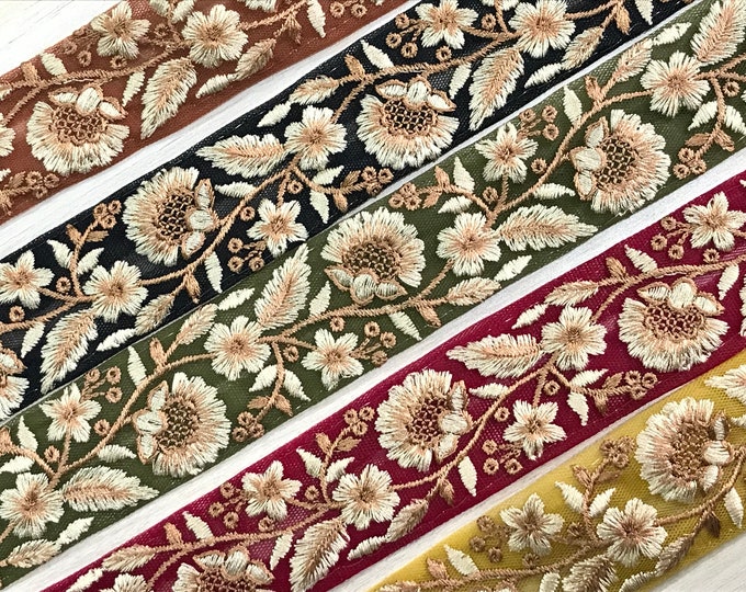 Floral Net Fabric Trim-multi Colour Embroidered Sari Border-silk Sari ...