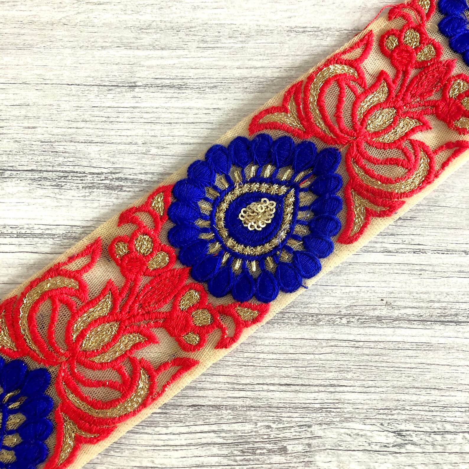 Beige Net Fabric Ribbon-multi Colored Embroidered Trim-sari - Etsy