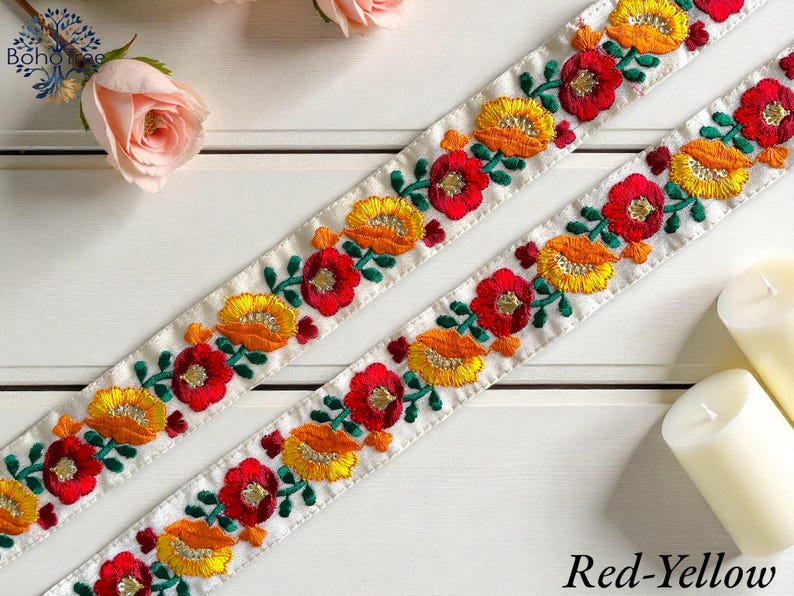 Embroidered Indian Trim by the Yard Indian Fabric Trim Sari Border ...
