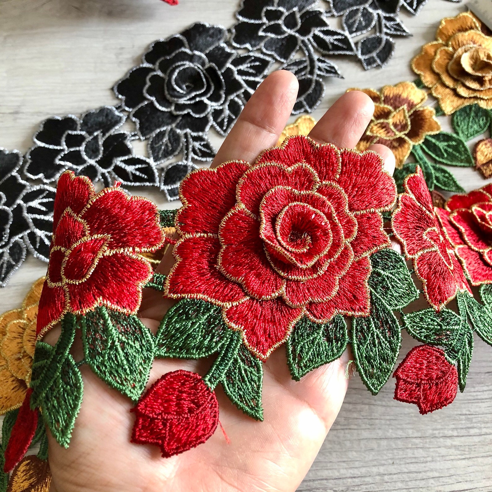 Floral Fabric Trim-multi Colour Embroidered Cut-work Lace-silk - Etsy