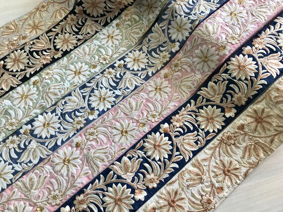 Silk Fabric Trim-multi Colour Embroidered Sari Border-silk - Etsy