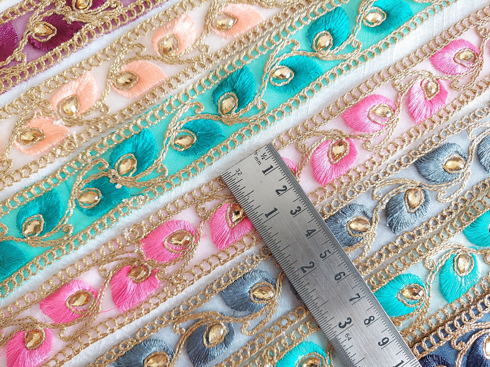 Embroidered Indian Trim by the Yard Indian Fabric Trim Sari Border ...