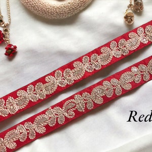 Fabric Embroidered Trim-silk Sari Border Lace-paisley Vine Design-red ...