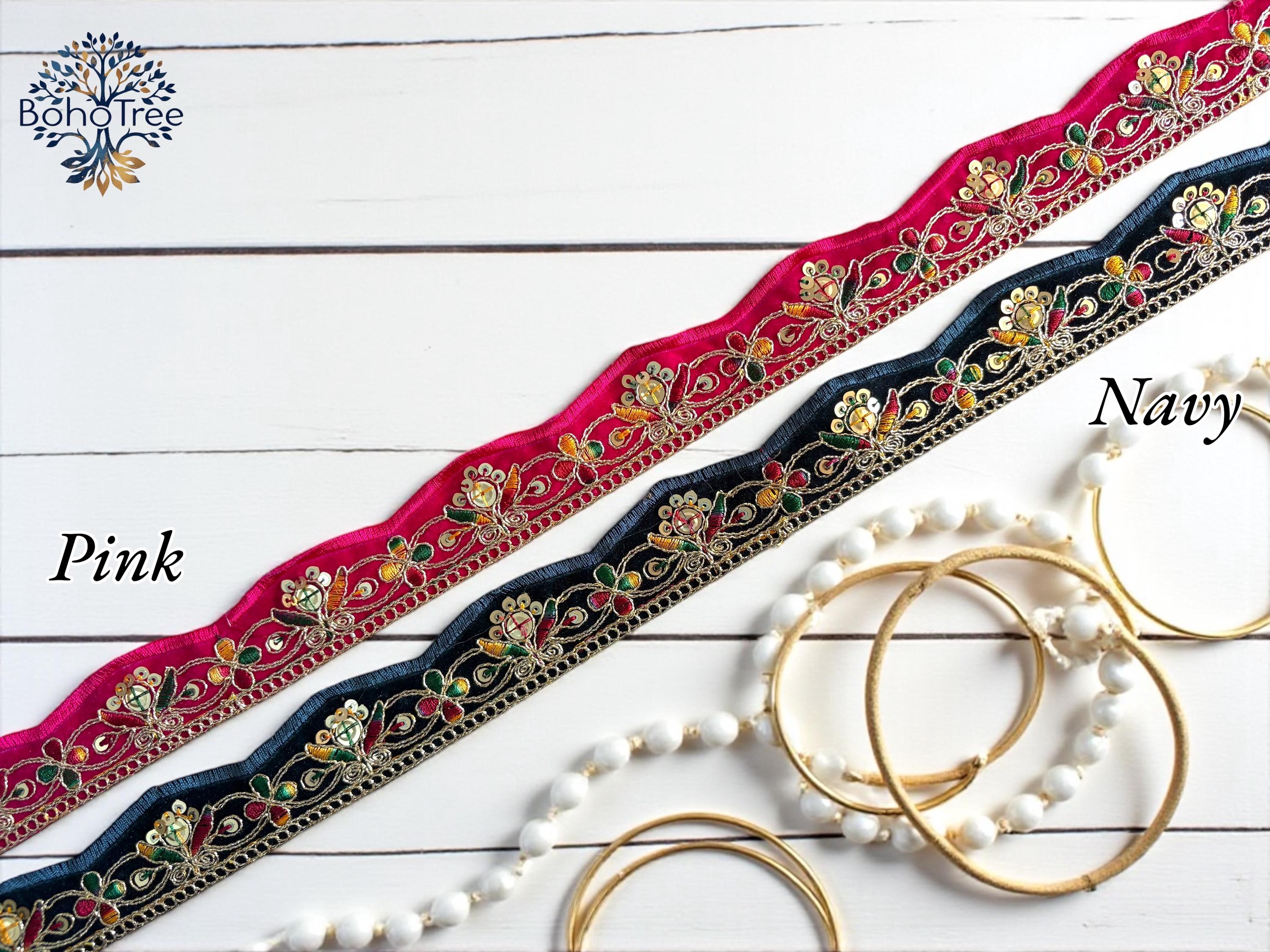 Embroidered Velvet Saree Border, Multi-colored Fabric Trim, DIY ...