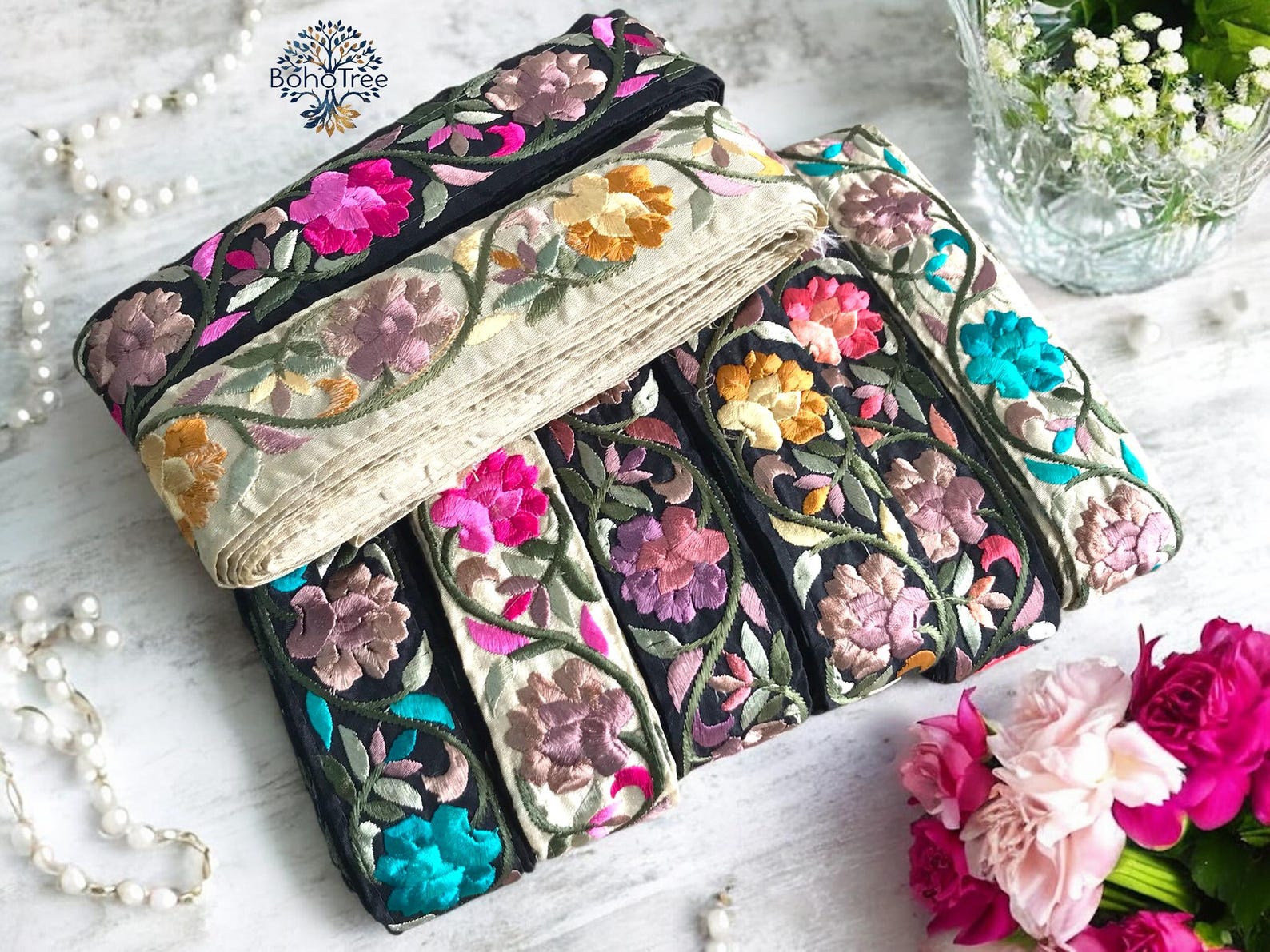 Floral Embroidered Sari Trim, Multi-color Silk Fabric Border - Etsy