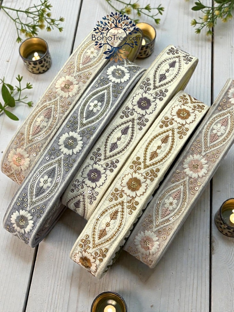 Floral Embroidered Sari Trim, Indian Fabric Border for DIY Dress ...