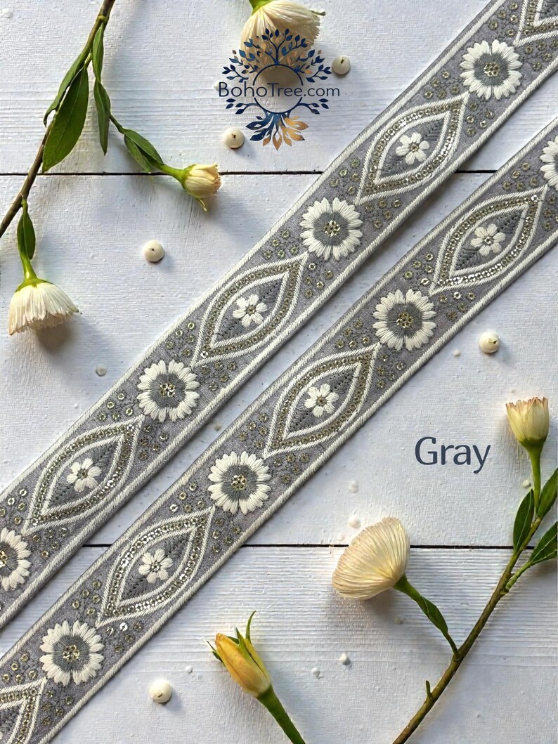 Floral Embroidered Sari Trim, Indian Fabric Border for DIY Dress ...