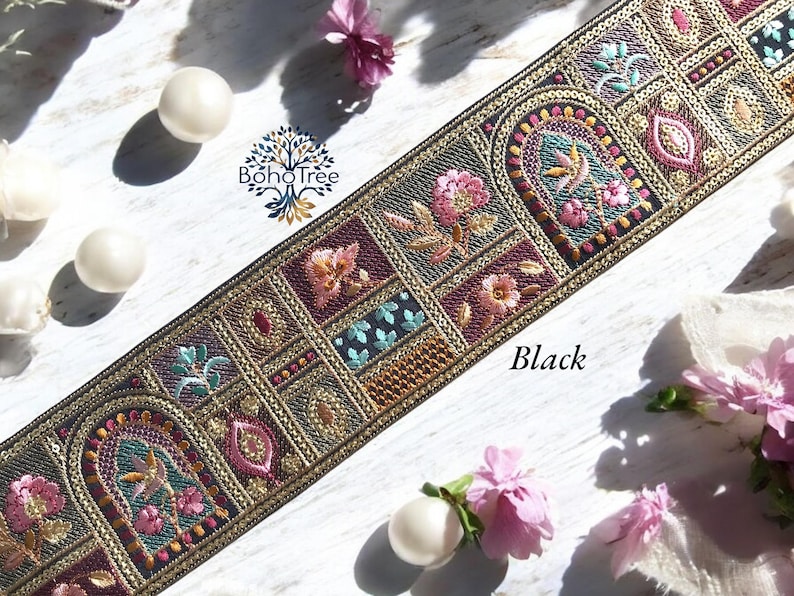 Embroidered Sari Fabric Trim, Floral Indian Silk Border, Quilt ...