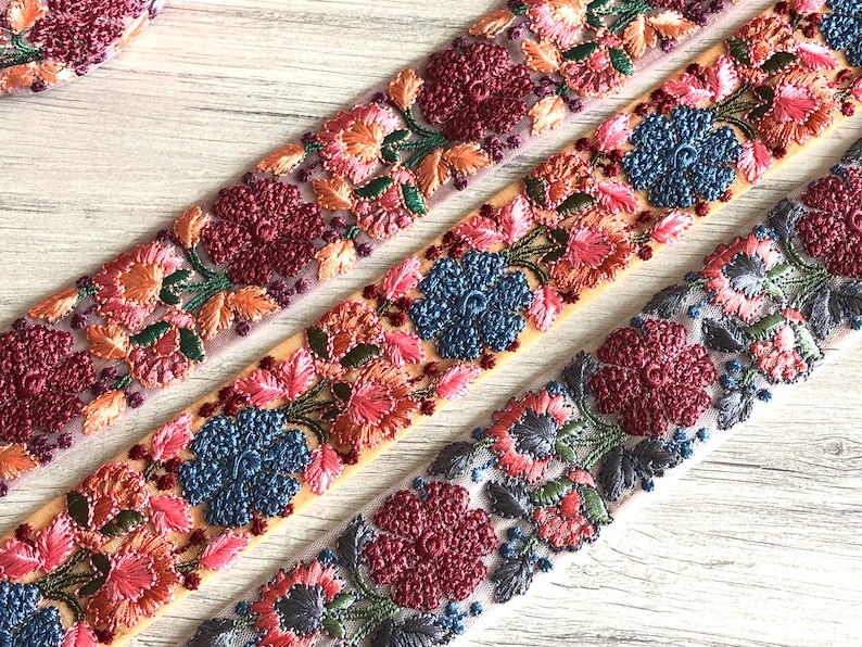 Indian Lace Trim by the Yard Embroidered Ribbon Sari Fabric - Etsy