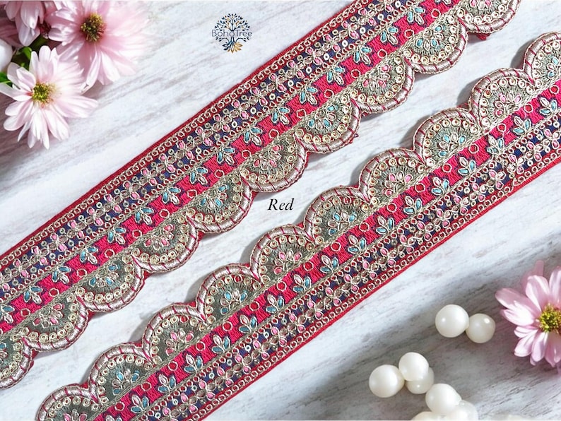 Bohemian Multi Colored Embroidered Trim- Embroidered Silk Sari Border ...