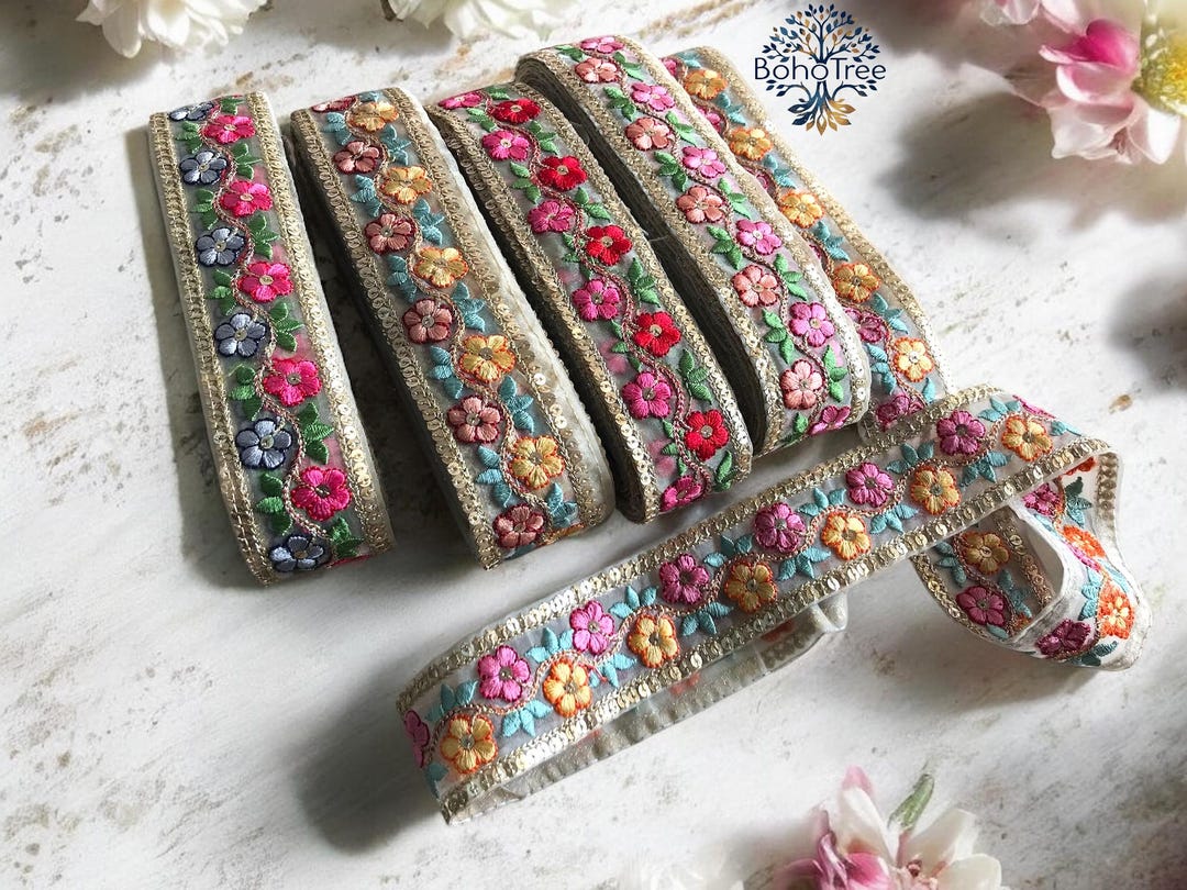 Embroidered Floral Organza Lace Trim - Indian Sari Border - Etsy